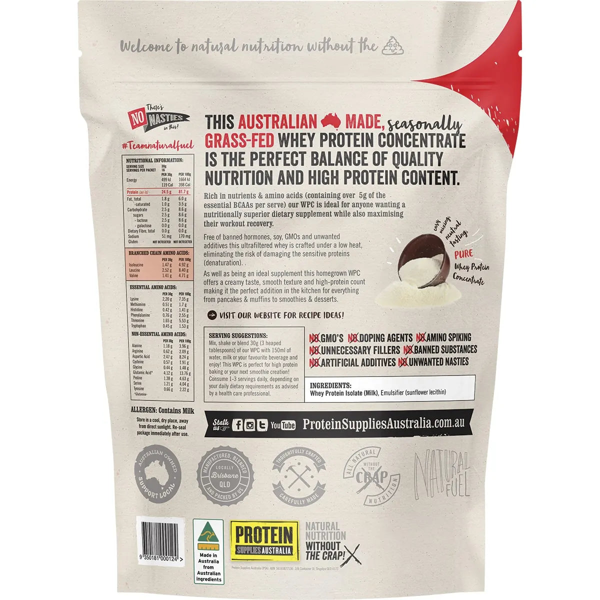 Protein Supplies Australia WPC Whey Protein Concentrate Unflavoured 50 – AS Beauty & Health