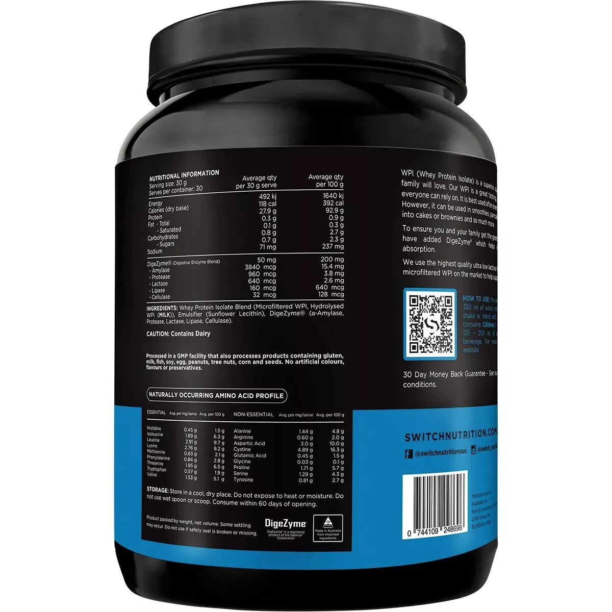 Switch Nutrition WPI Premium Whey Protein Isolate Unflavoured 900g – AS Beauty & Health