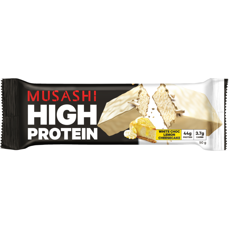 Musashi High Protein Bar White Choc Lemon Cheesecake 90g x 12 Bars – AS Beauty & Health