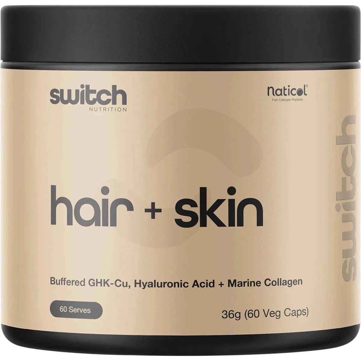 Switch Nutrition Hair + Skin 60 Caps GHK-Cu, Hyaluronic Acid + Marine ...