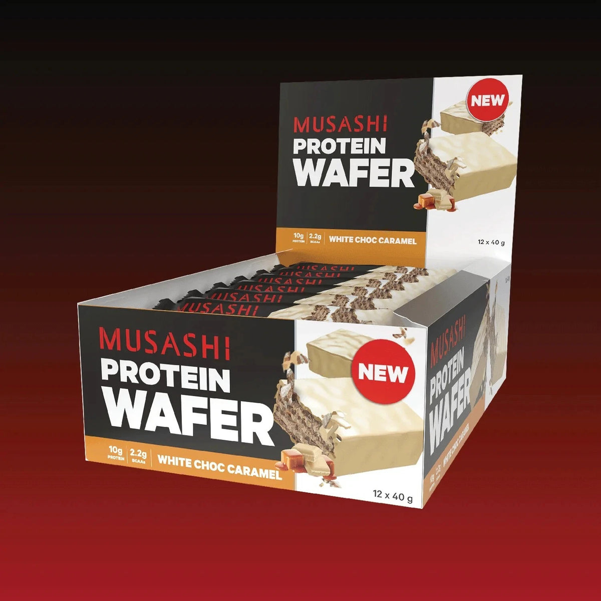 Musashi Protein Wafer Bar White Chocolate Caramel 40g x 12 Bars – AS ...