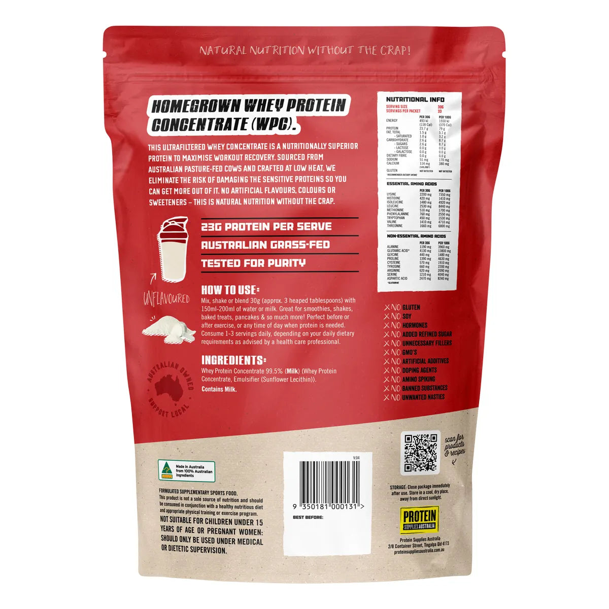 Protein Supplies Australia WPC Whey Protein Concentrate Unflavoured 1K ...