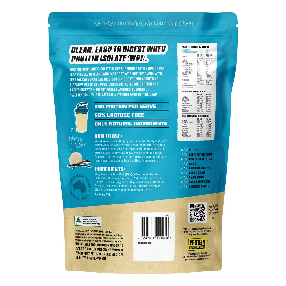 Protein Supplies Australia WPI Whey Protein Isolate Vanilla 500g – AS ...
