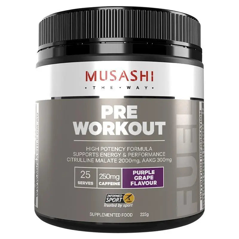 Musashi Pre Workout Purple Grape 225g 25 Serves – AS Beauty & Health