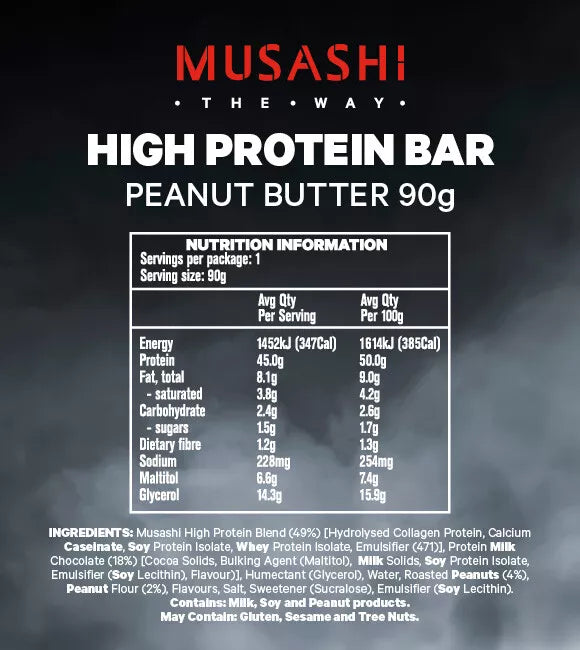 Musashi High Protein Bar Peanut Butter 90g x 12 Bars – AS Beauty & Health